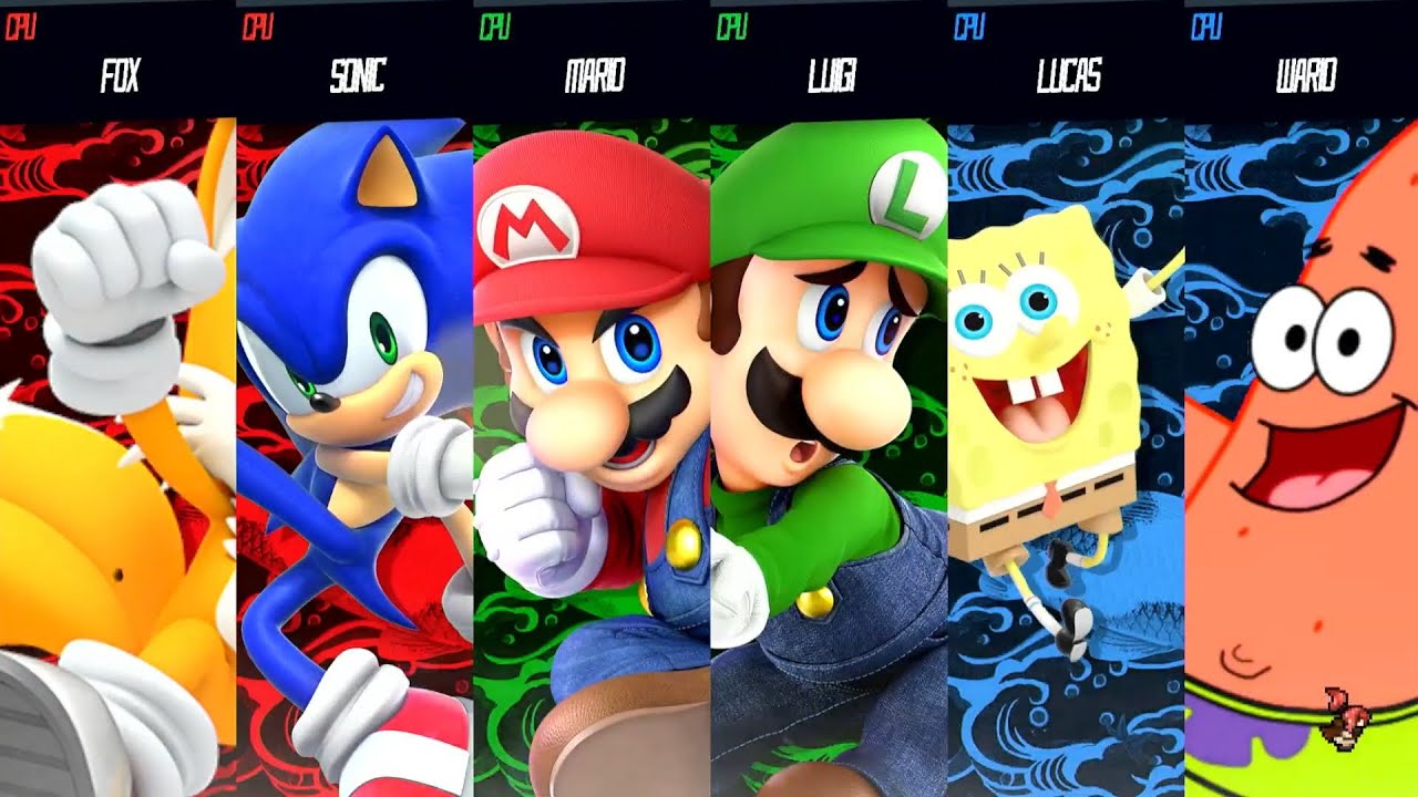 SpongeBob & Patrick Vs Mario & Luigi vs Sonic & Tails - Requested Smash ...