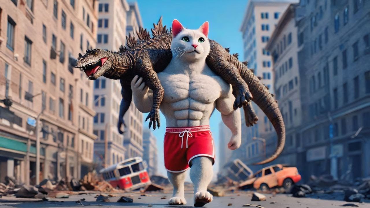Godzilla invades city🦖 | Brave Cat defeats Godzilla😾 #cat #ai #catlover ...