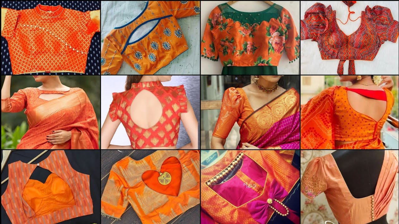 Orange Blouse Designs New Model/Orange Blouse Back Neck Designs/Blouse ...