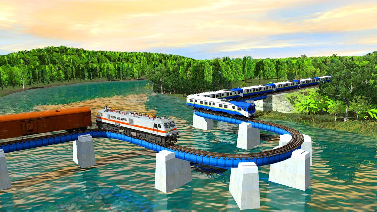 4 Train Crossing Rails Semicircular Bridge | Railway Rotating Bridge ...