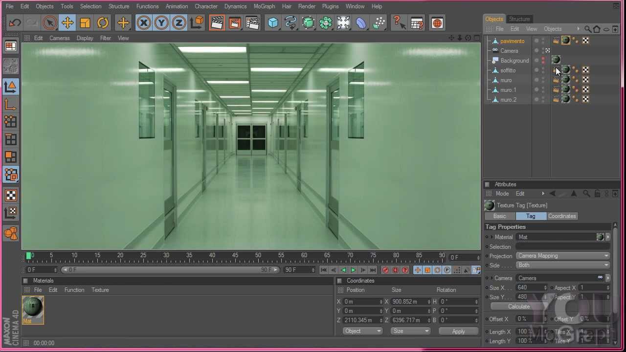 Building of a corridor with MoGraph and Camera Mapping tutorial #4 part ...