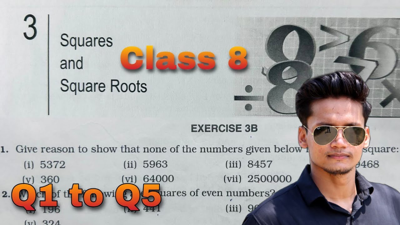 Class 8 Ex 3b Q1 to Q5 Squares and Square Roots Exercise 3B CBSE RS ...