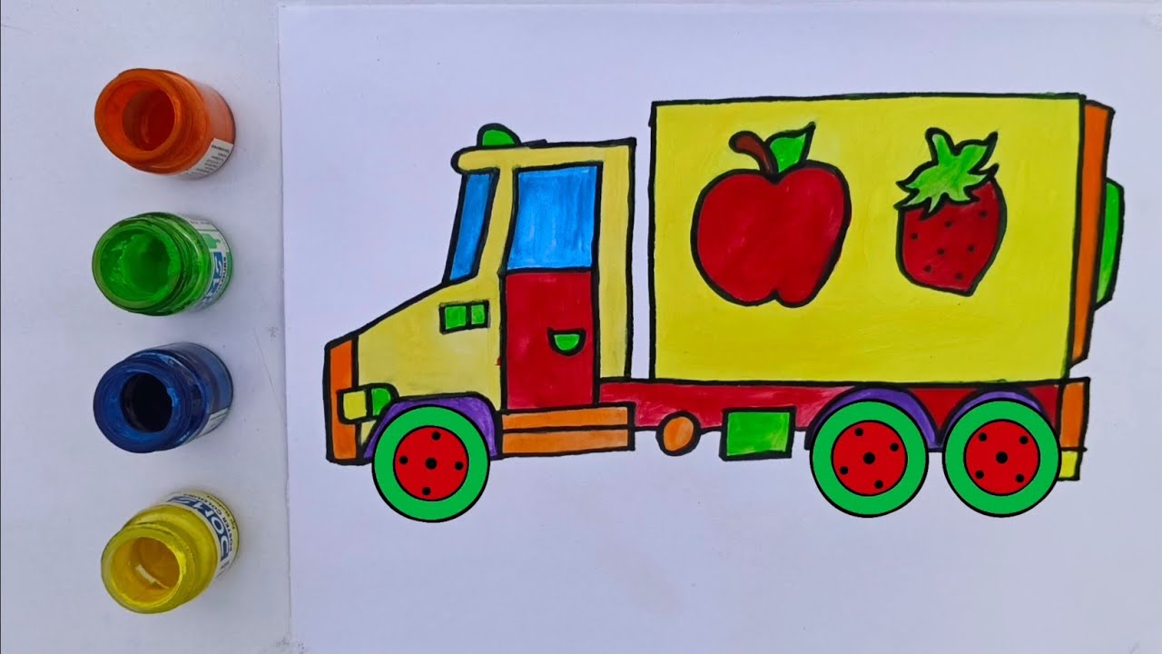 Semi-Trailer Truck Drawing, Painting and Colouring for Kids | Truck ...