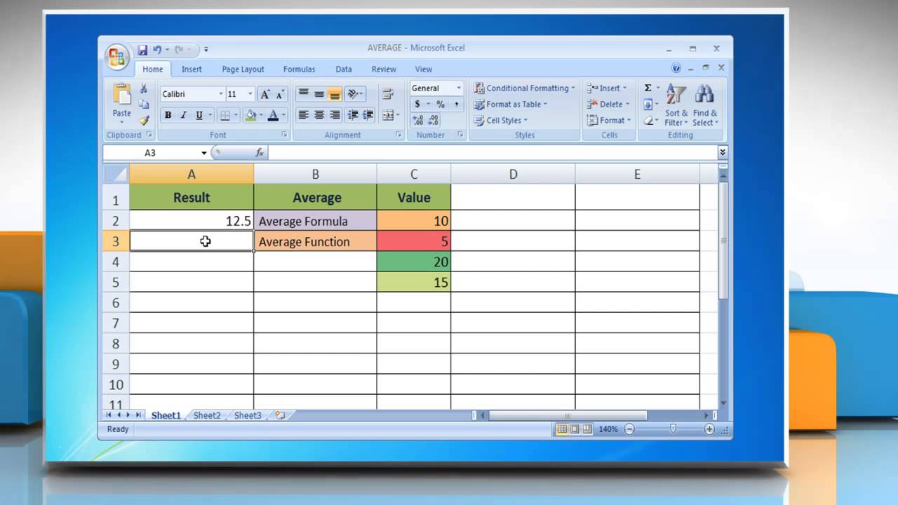 How to Use the 'Average' Function Excel 2007 - YouTube