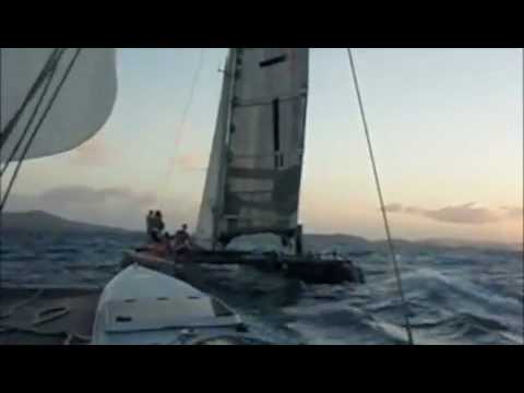 Insane near collision on high performance catamarans - YouTube