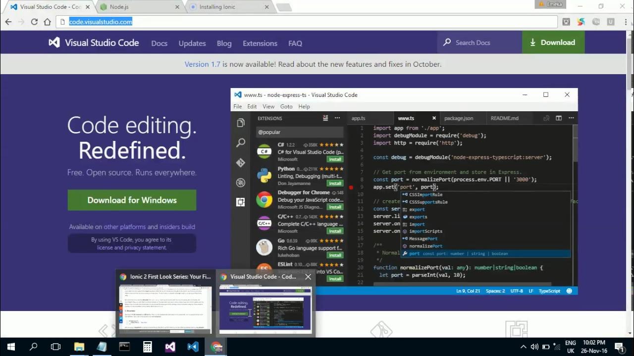 Ionic 2 + Visual Studio Code [Setting up your Computer] - YouTube