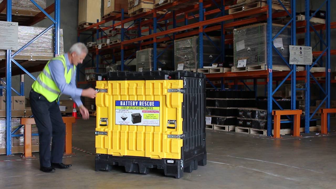Loading Used Batteries into the Battery Rescue Pallet - YouTube