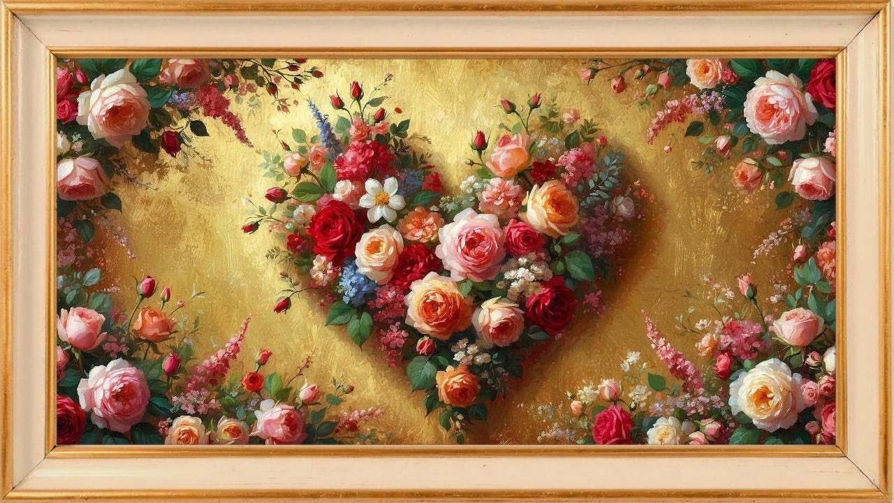 Vintage Valentine Floral Heart | Rose Frame TV Art | 4K Painting ...