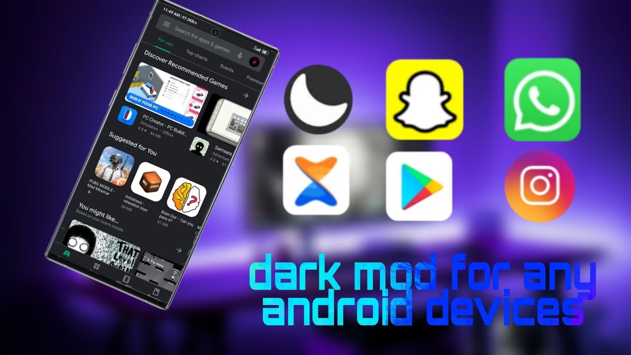 how to apply dark mod for all android device - YouTube