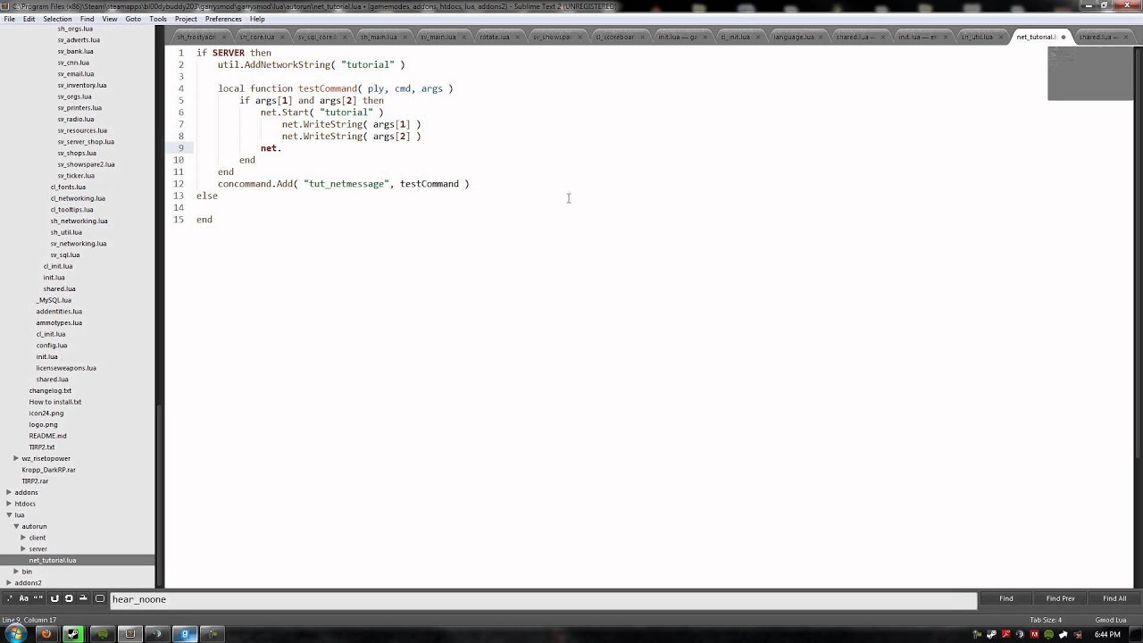 GLua Tutorial Series 004 (Using the net library) - YouTube