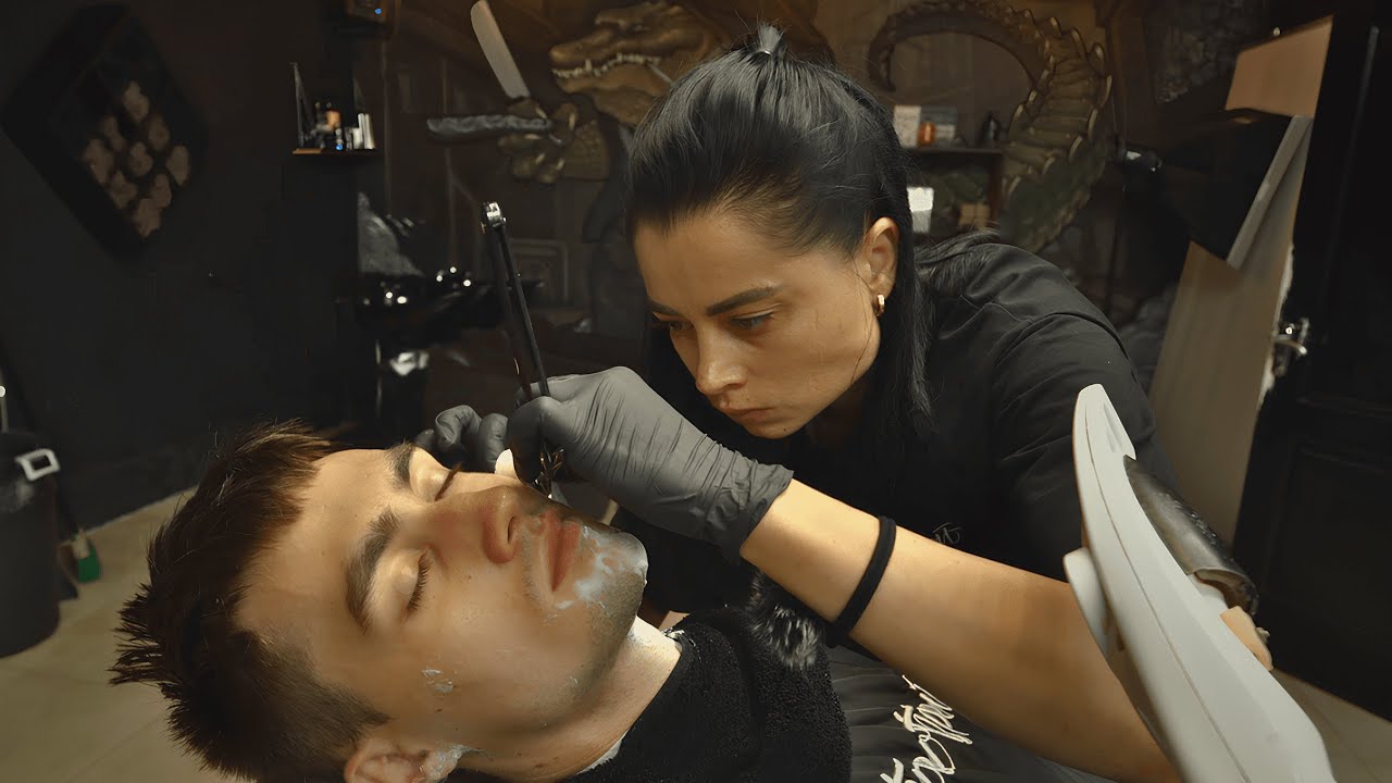 She Has The Sharpest Jawline I've Ever Seen - Straight Shave Session ...