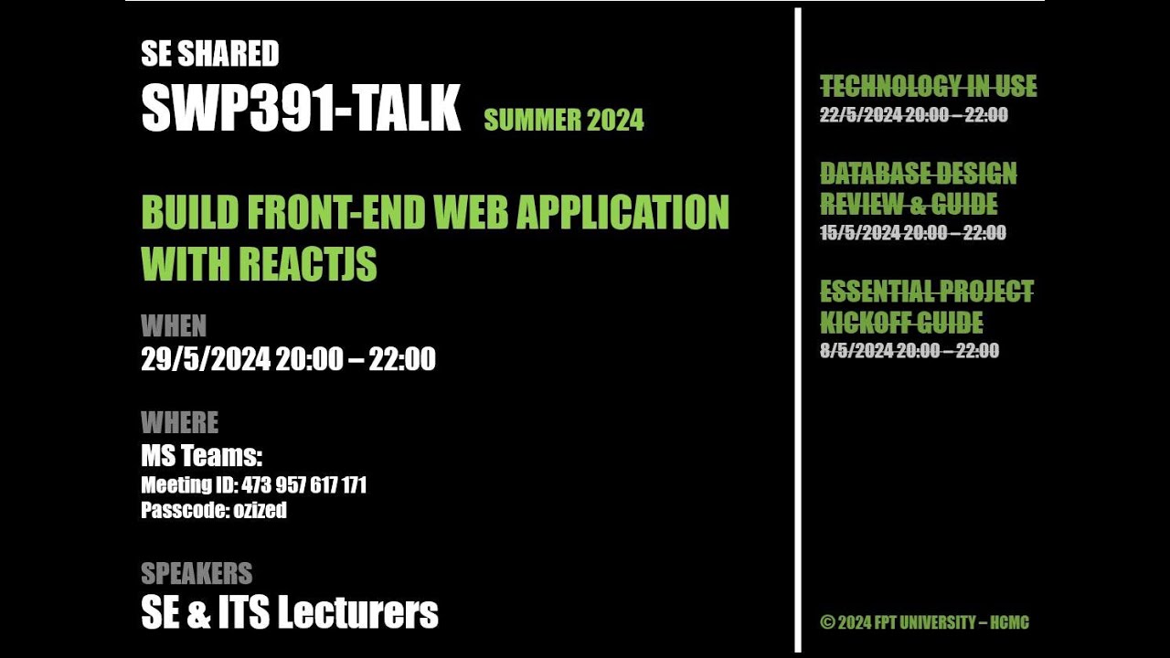 SWP391 TALKSHOW SU24 BUỔI 4 - BUILD FRONT END WEB APPLICATION WITH REACTJS - YouTube