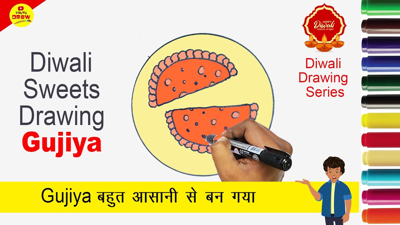 How to draw Sweets - Gujiya | Diwali drawing series - YouTube