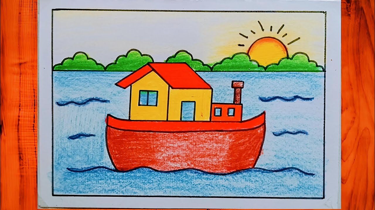 Boat house drawing simple and easy//houseboat drawing - YouTube