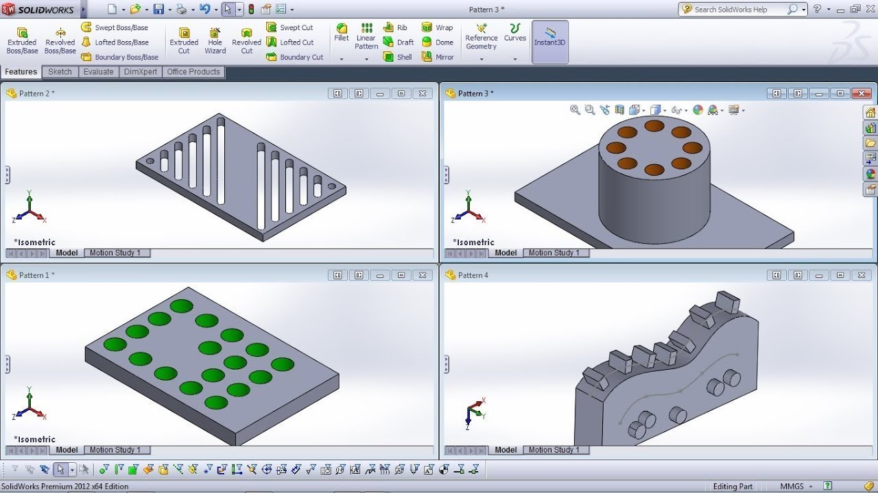 Patterns feature in solidworks - YouTube