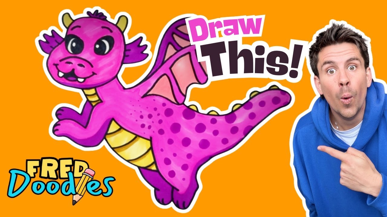 Fred teaches you how to Draw a Cute Pink Spotty Dragon! | Fun & Easy ...