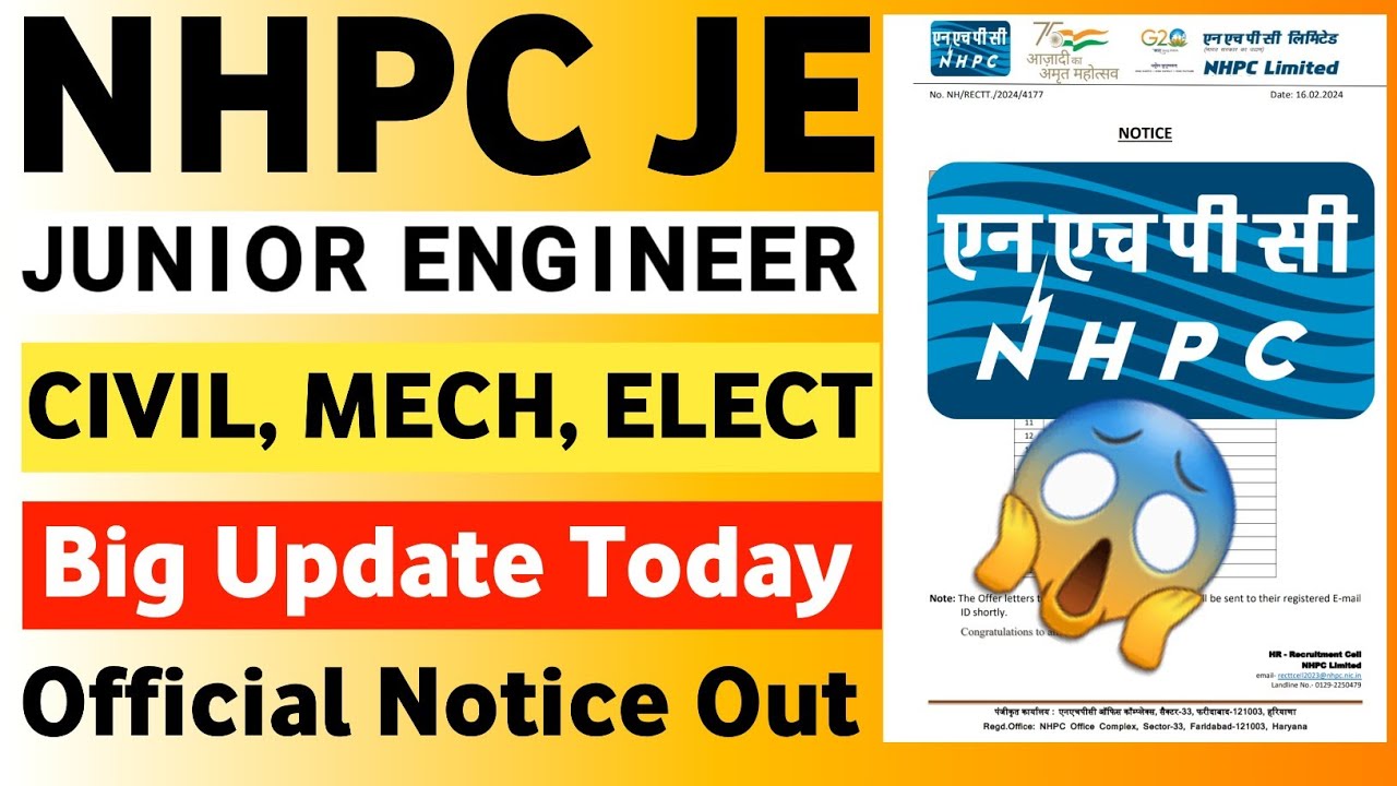 NHPC JE Big Update | NHPC JE Civil Mechanical Electrical Latest Update ...