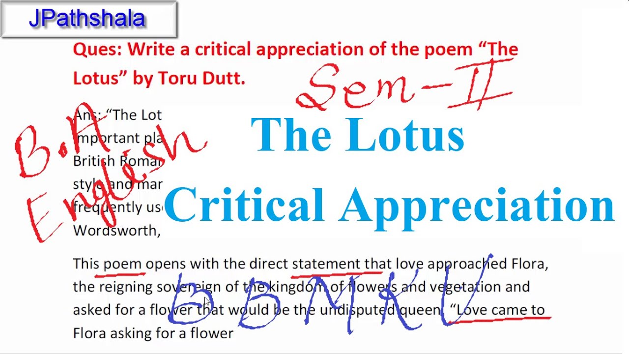 The Lotus Critical Appreciation | Indianism in Toru Dutt's Poetry | BA ...