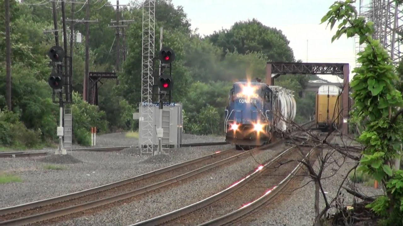 Rare! Conrail MA-1 With Conrail Quality Blue EMD Long Hood Forward At Bound Brook! - YouTube