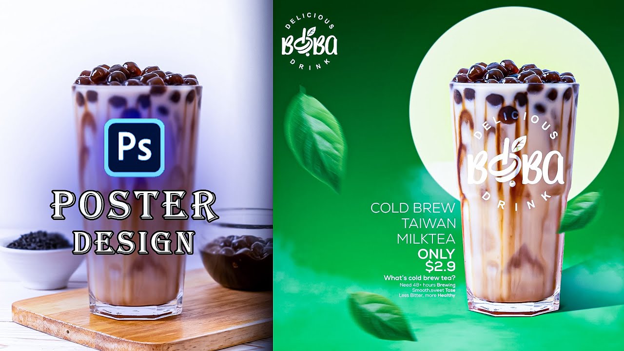 Photoshop tutorial | create poster from milk tea in photoshop | Easy ...