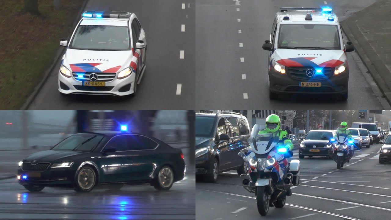 Politie rijopleidingsvoertuigen en motoren met spoed door Rotterdam ...