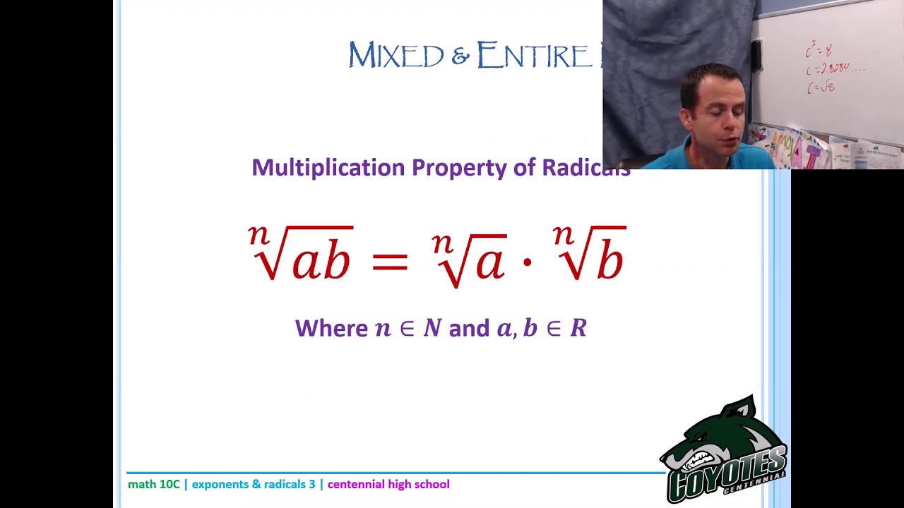 Math 10C - Lesson 2.4 - mixed and entire radicals - YouTube