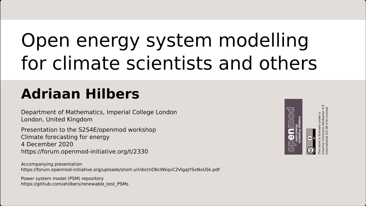 Open energy system modelling for climate scientists and others - YouTube