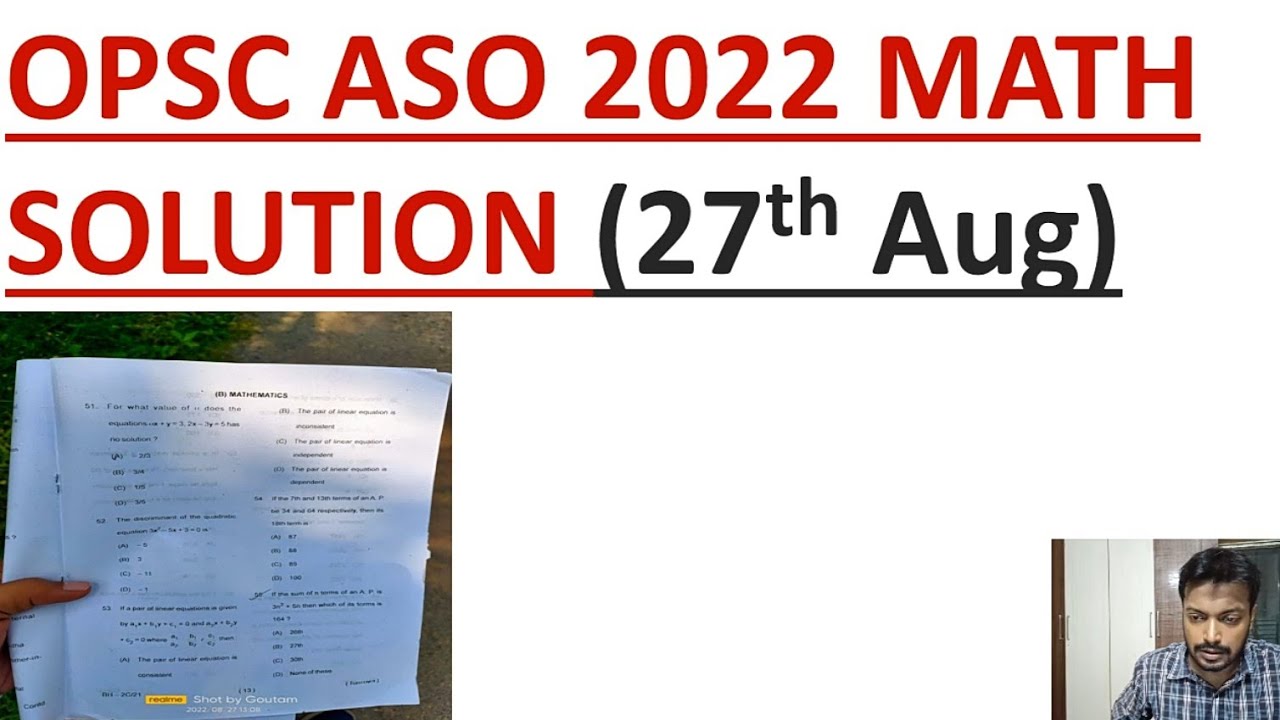 OPSC ASO 2022 MATH PAPER SOLUTION - YouTube