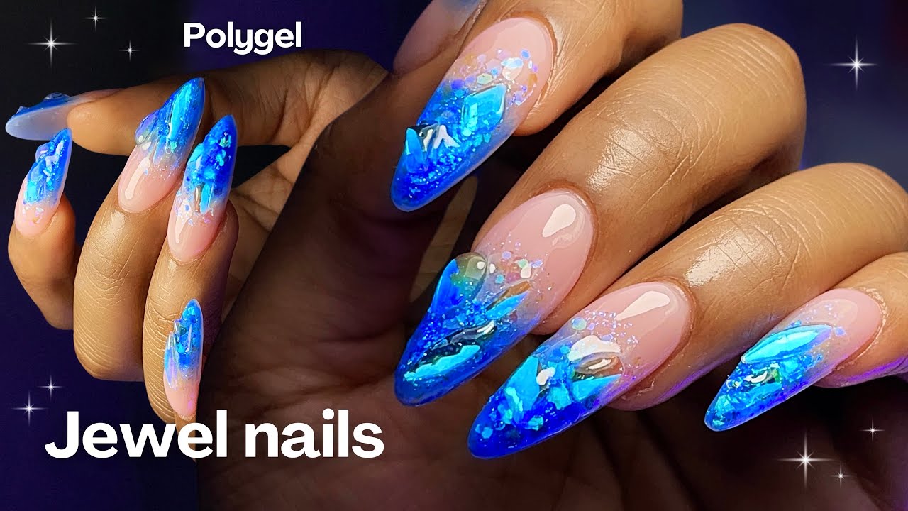 Blue Jewel Polygel Nails 💎 Polygel nail forms + reflective gel art 💫 ...