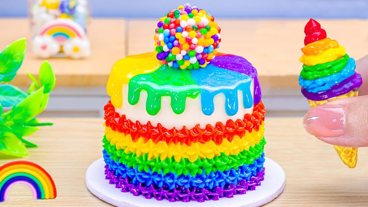 Mini Rainbow Cake Recipe With Chocolate🌈Miniature Colorful Melted ...