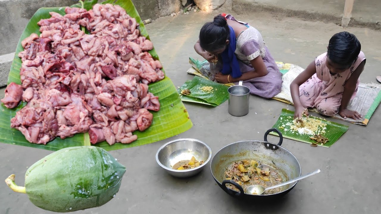 SANTALI TRIBE CHILDREN COOKING & EATING GOAT PARTS WITH FARM FRESH ...