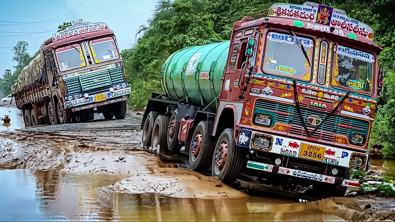 Muddy Roads are Troublesome Risk for Heavy Load Trucks | Lorry Videos ...