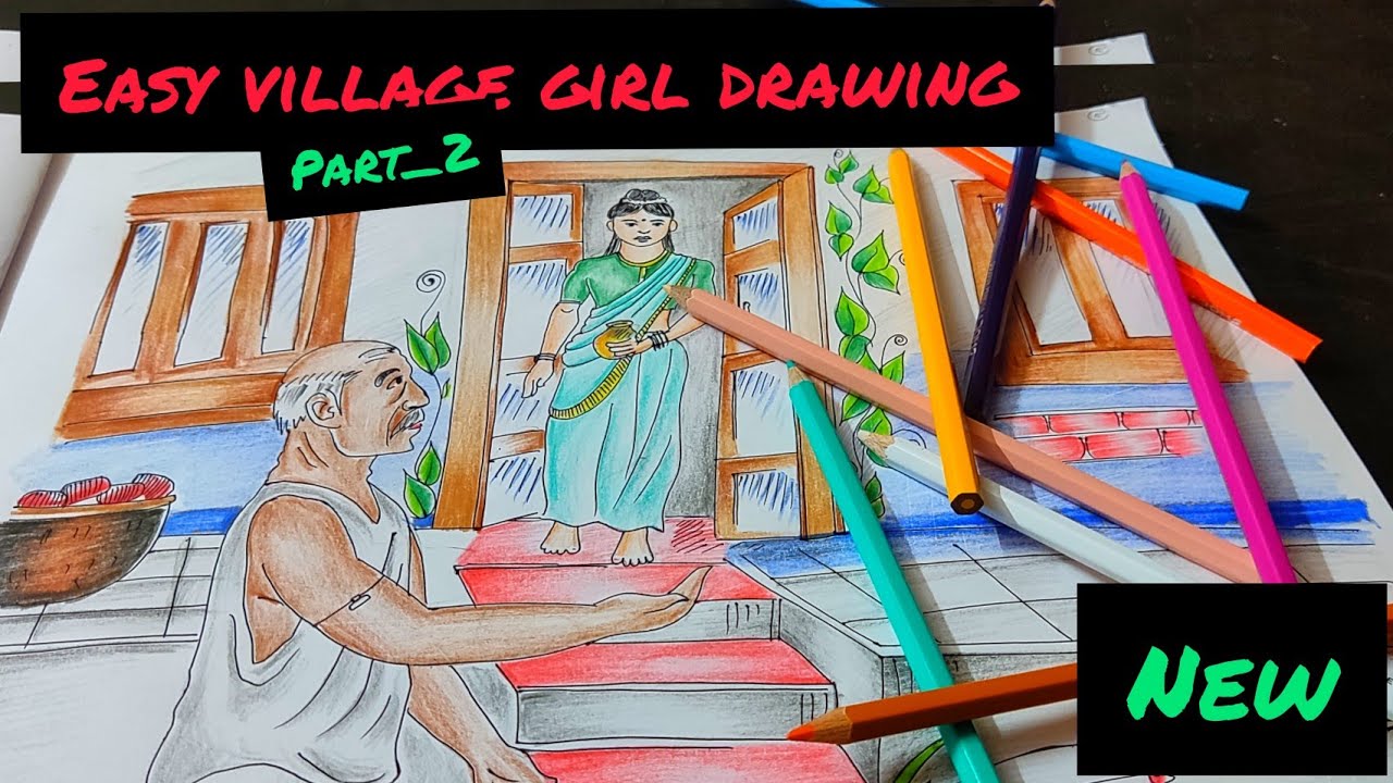 a village girl give water //village old man drawing//village drawing # ...