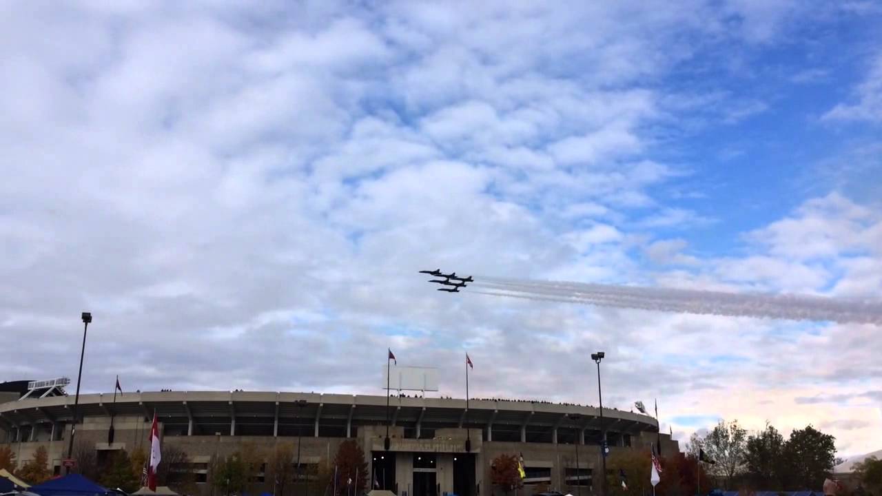 Blue angles 2nd flight over ND stadium - YouTube