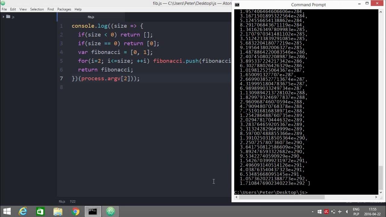 Fibonacci with javascript using node - YouTube