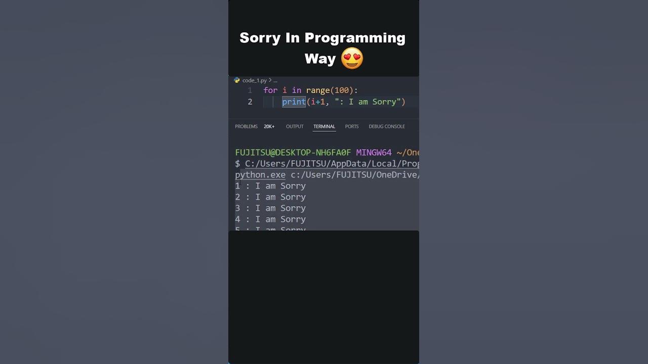 I Am Sorry In Programming Way 😍 #shorts - YouTube