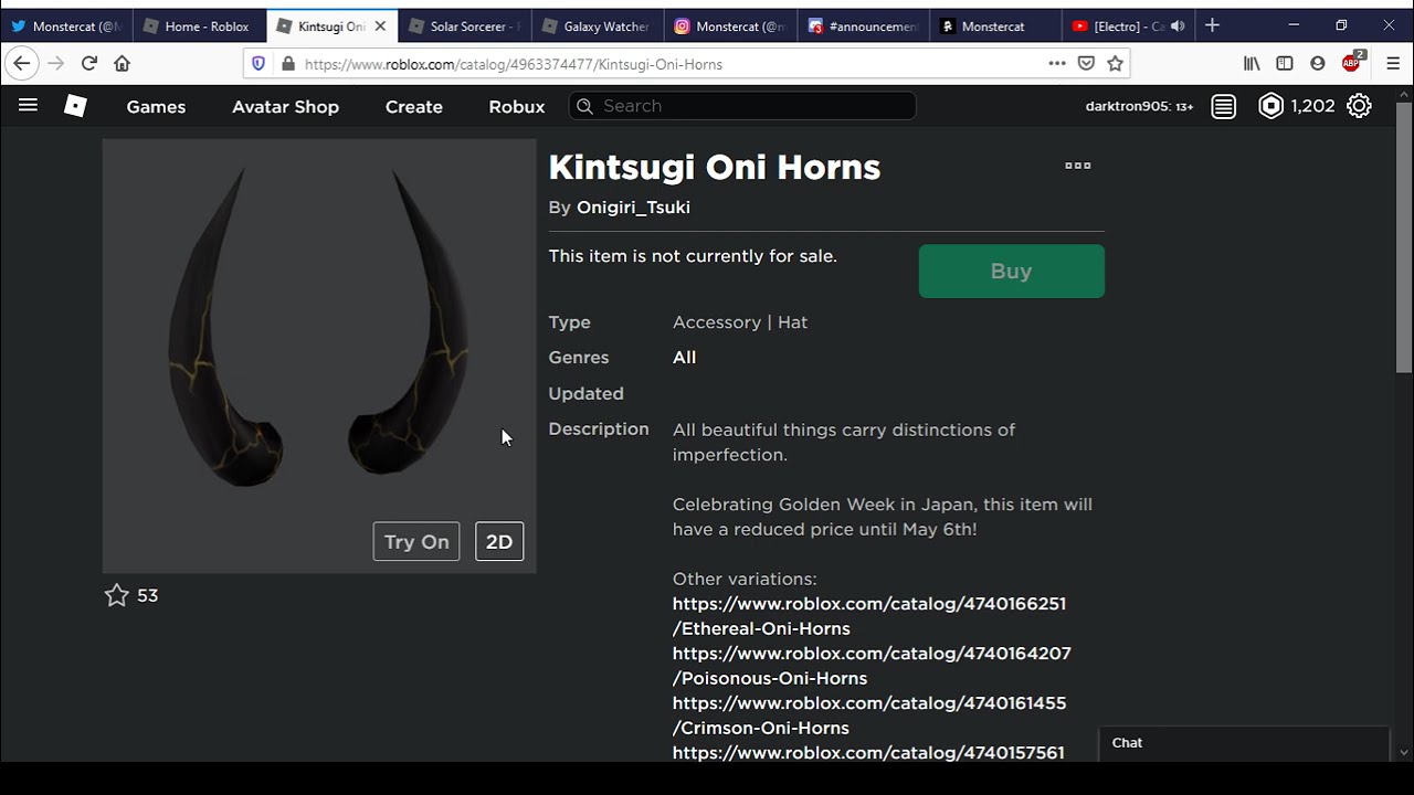 Kintsugi Oni Horns & Solar Sorcerer | Roblox - YouTube