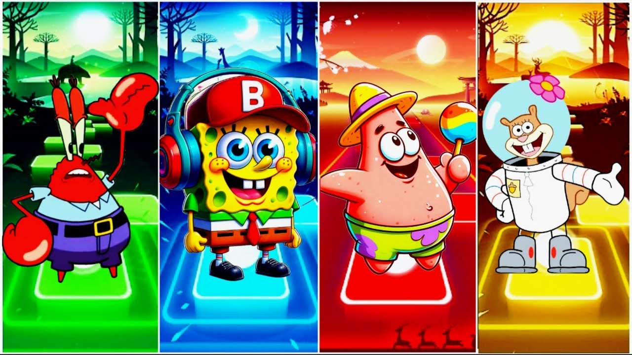 MR KRABS VS SPONGEBOB VS PATRICK STAR VS SANDY CHEEKS - TILES HOP - YouTube