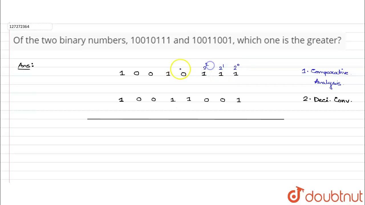 Of the two binary numbers, 10010111 and 10011001, which one is the greater? - YouTube