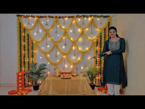 Gouri Ganpati Decoration Ideas for Home / Traditional Backdrop decoration ideas for festival 