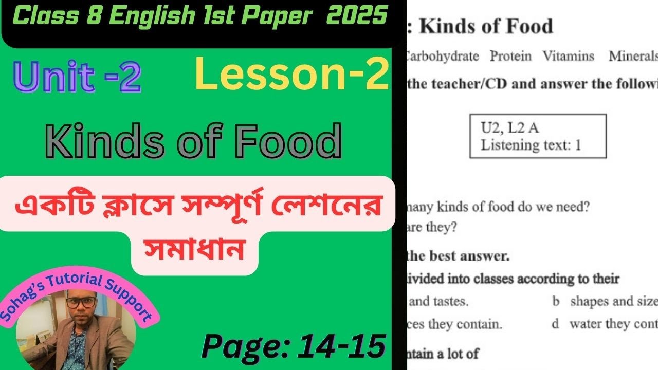 Part-2 | Class 8 English Unit 2 Lesson 2: Kinds of food | ৮ম শ্রেণির ...