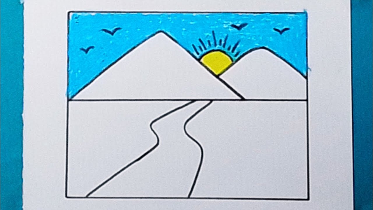 How to draw Mountain Scenery Easy Step by Step | Drawing with Colour ...