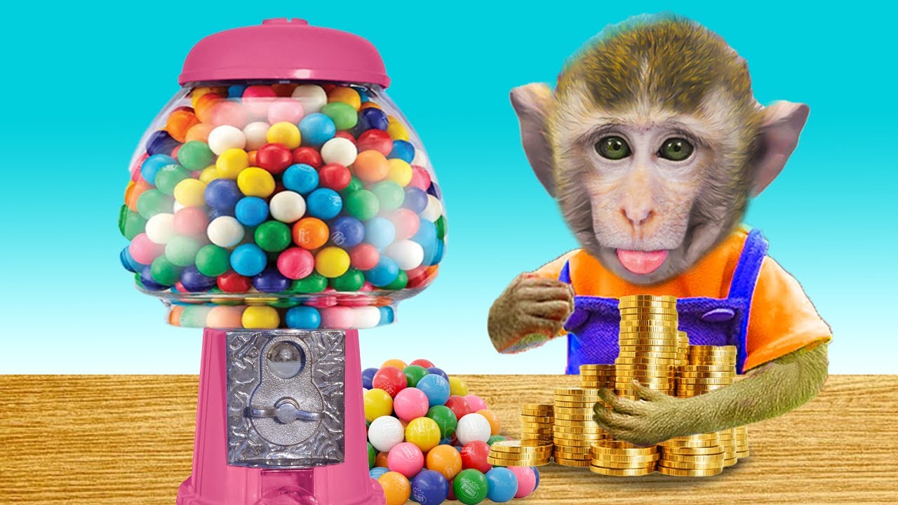 Monkey Banana Plays With Gumball Machine - YouTube