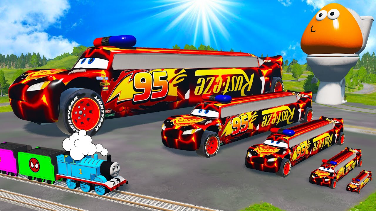 Big & Small Long Lava Police Lightning McQueen Hot Magma with Thomas ...