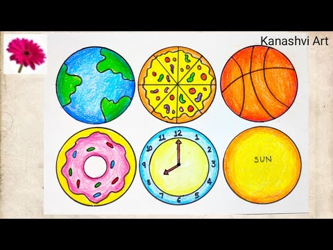 How to Draw and Colour Circular Shape Objects | Draw With Circle | Easy ...