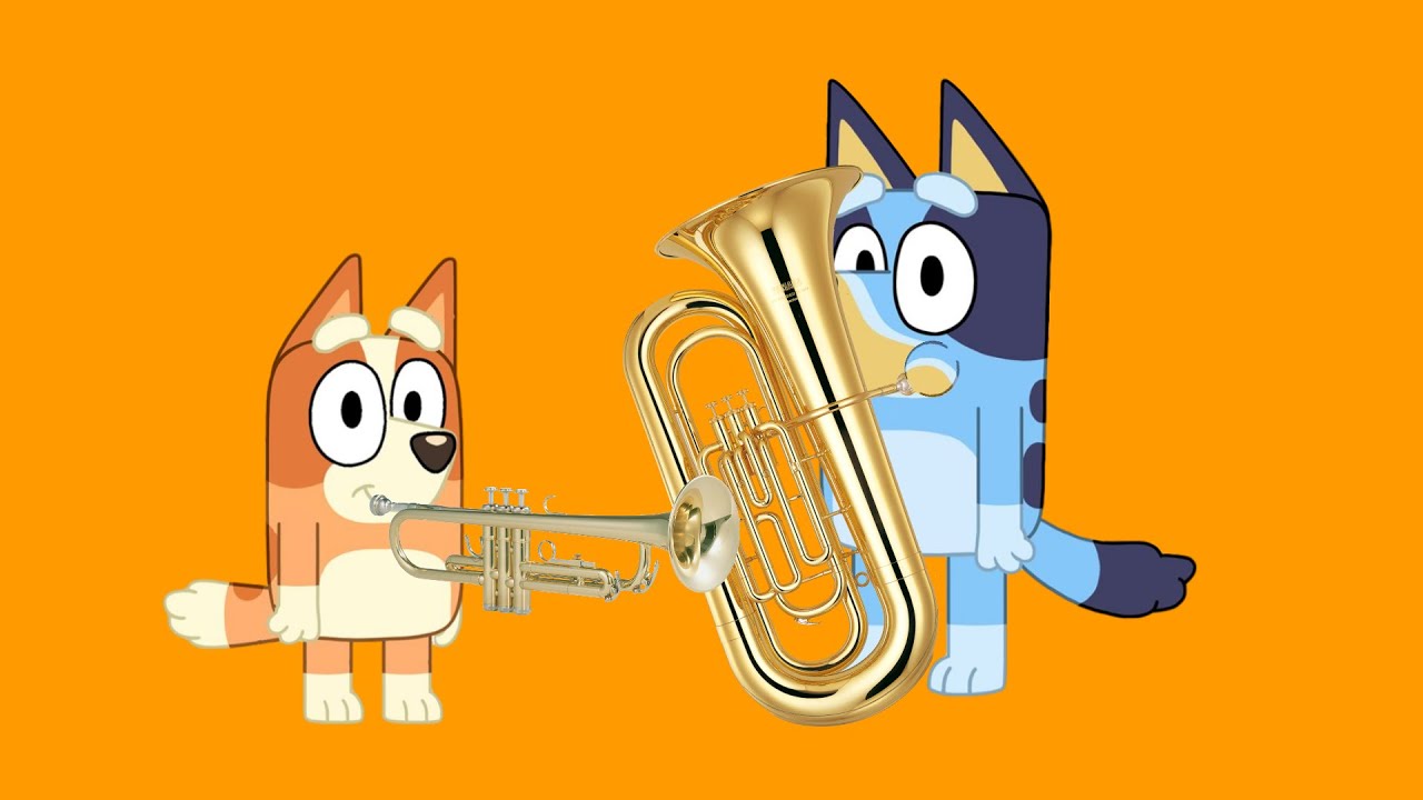 Bluey playing the Tuba while Bingo playing the Trumpet - YouTube