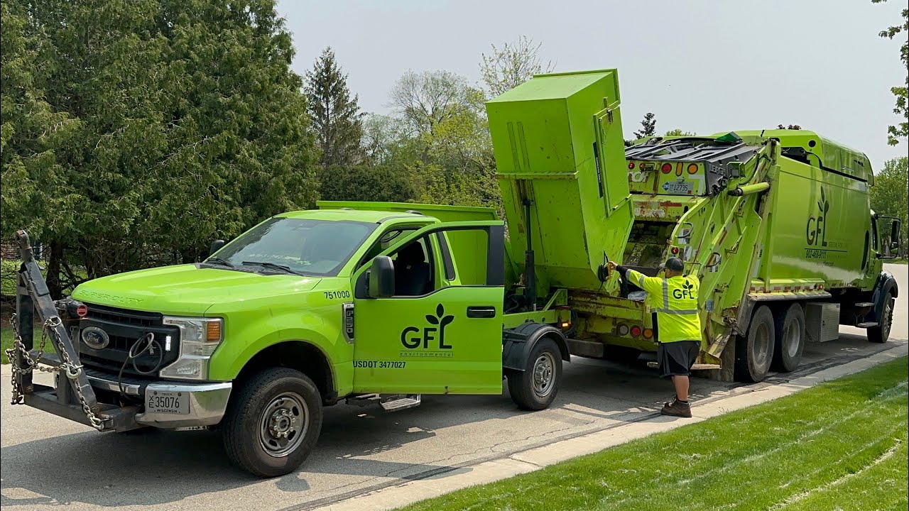 Mini Garbage Trucks Dumping into a Massive Freightliner Leach Rear ...