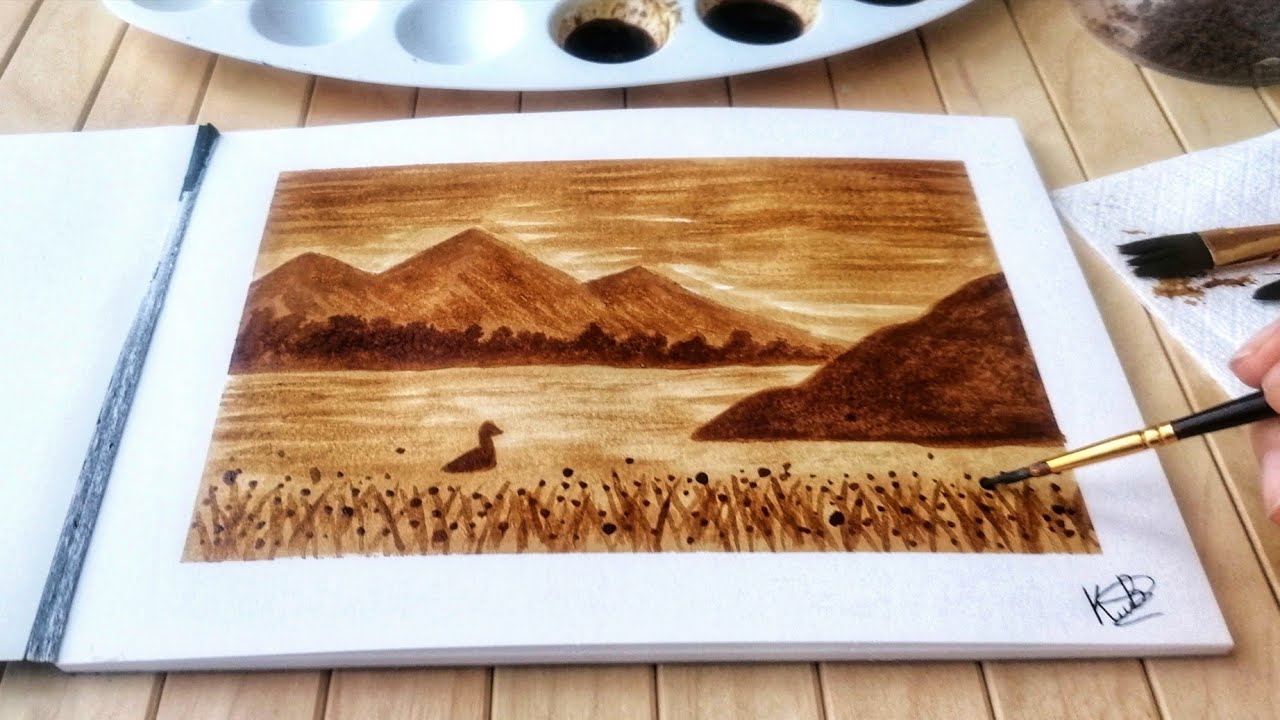 Painting with coffee | Easy Landscape using only coffee | Ζωγραφική με ...