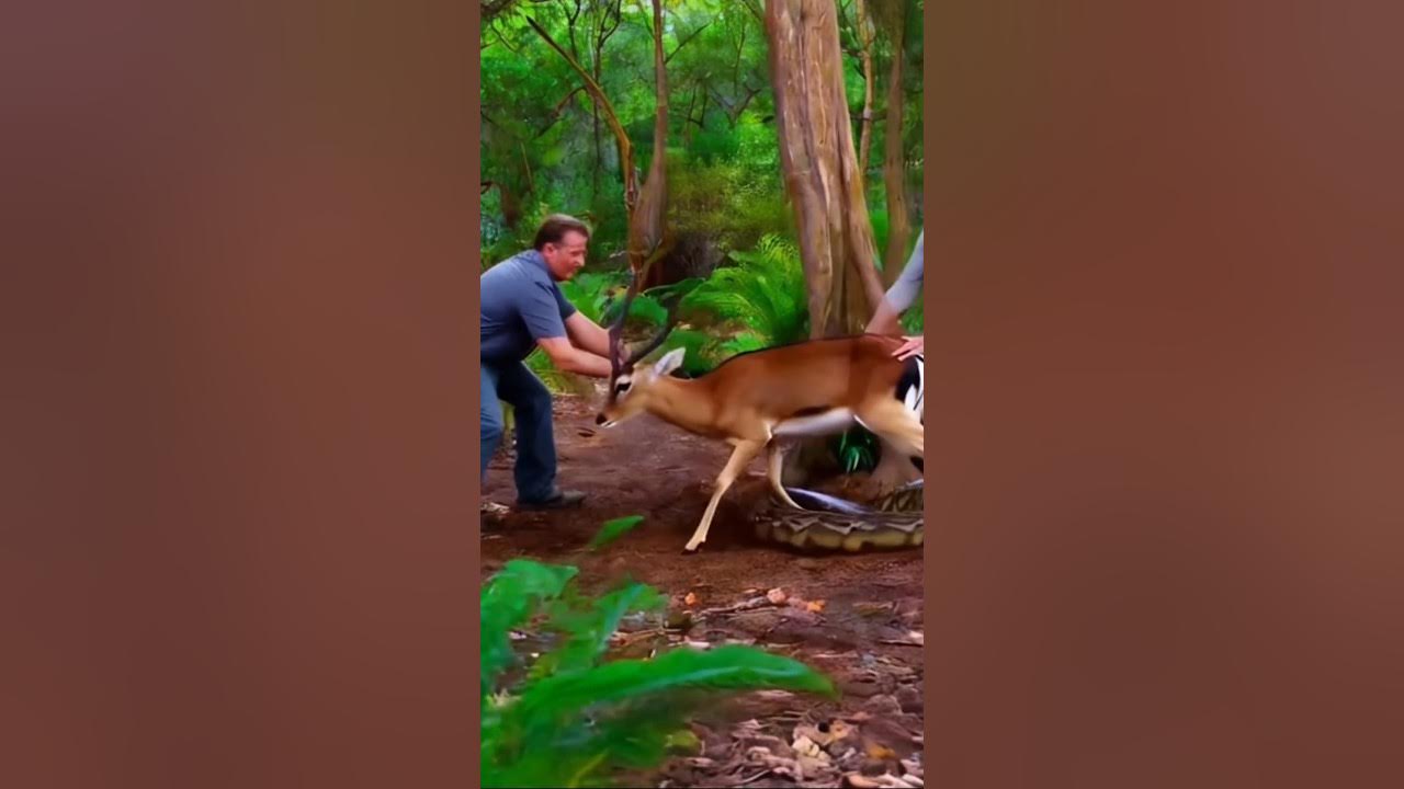 The impala tries with all its might to free itself from the python's ...