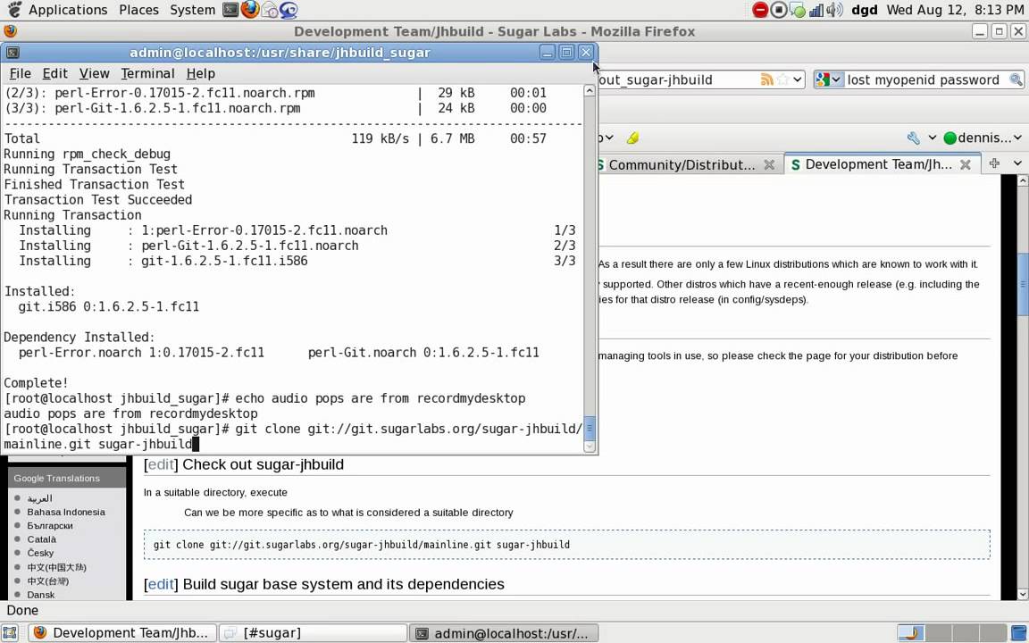 fedora11 linux building sugar with jhbuild - YouTube